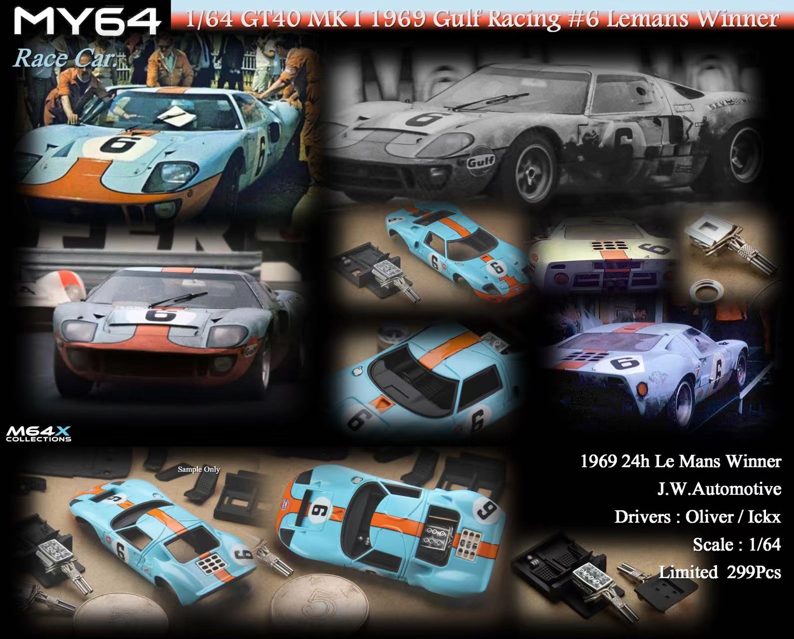 MY64 X M64X 1:64 Ford GT40 MKI 1969 Gulf Racing #6 Lemans winner ...