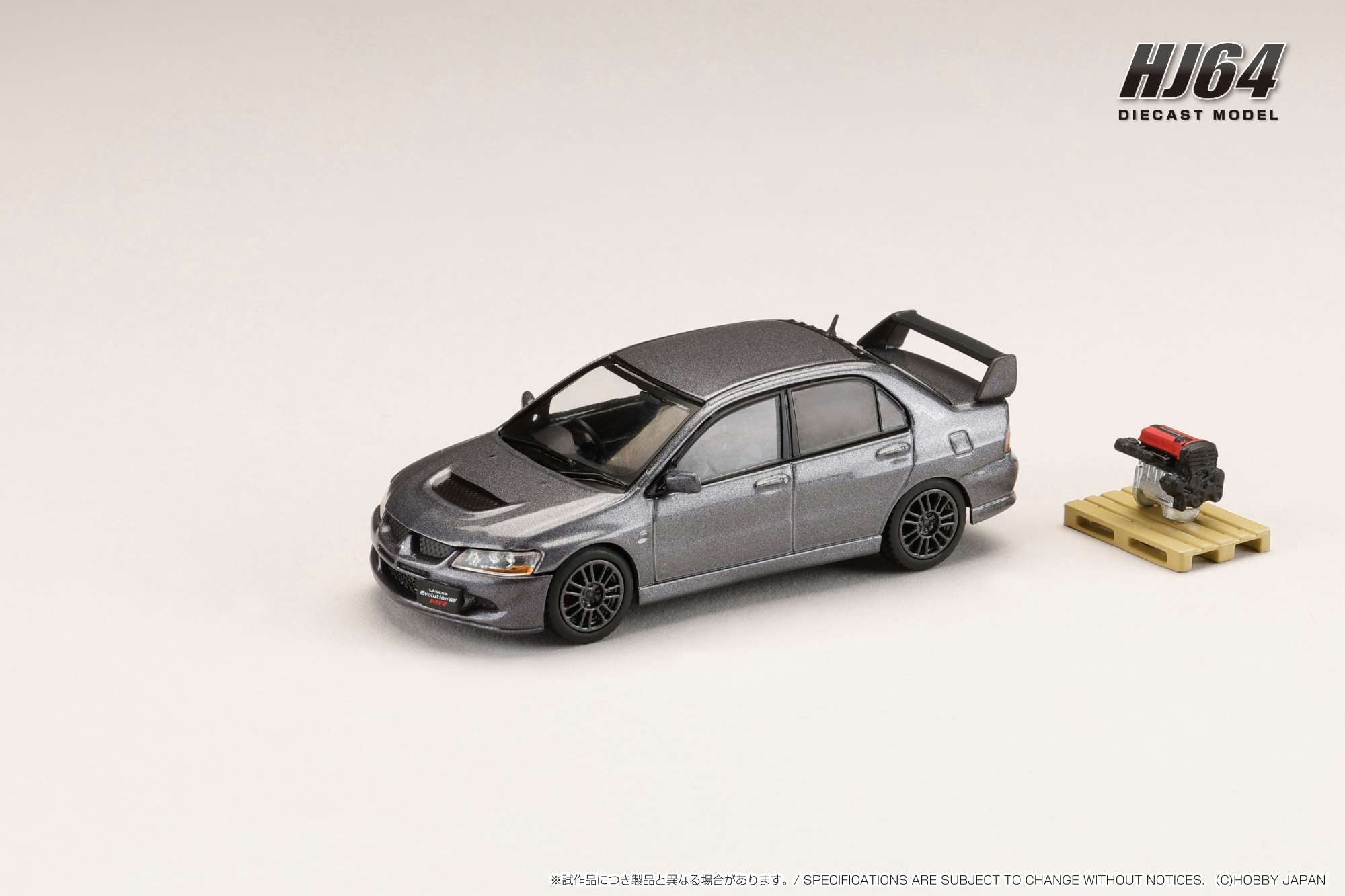 Hobby Japan 1 64 MITSUBISHI LANCER EVOLUTION 8 MR GSR with Engine Display Model 4 Colors Gray