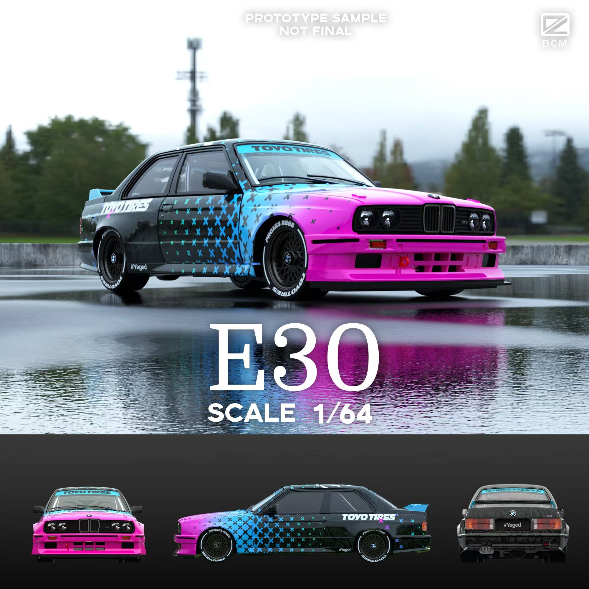 DCM 1:64 BMW M3 E30 Widebody Light Pink Black Gradient – Horizon Diecast