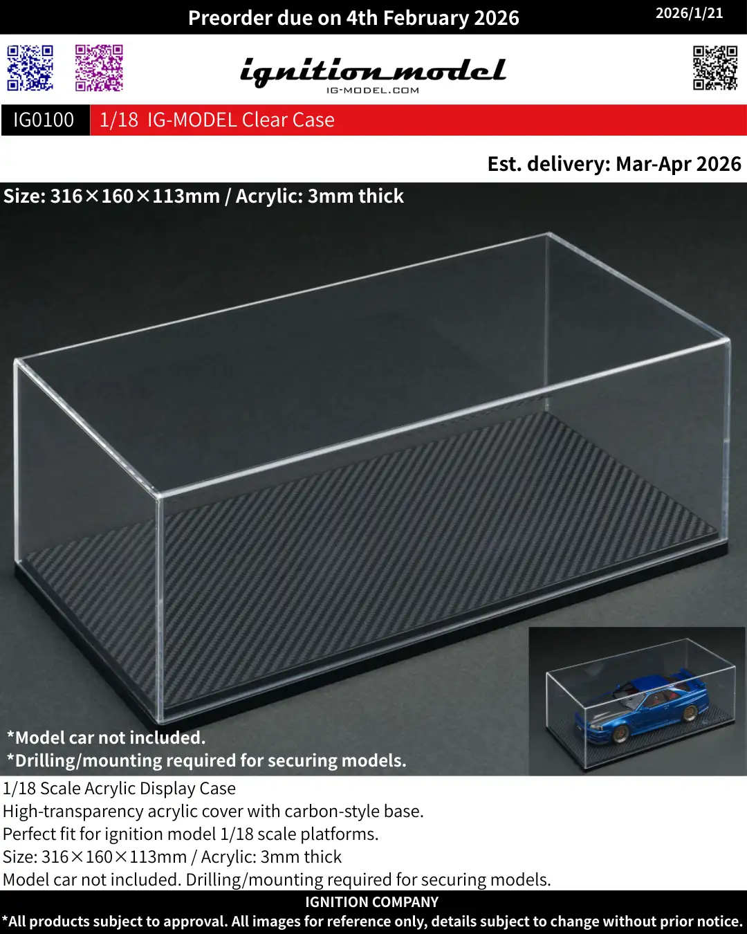 [Preorder] Ignition Model 1:18 Clear Display Case IG0100 – Horizon Diecast